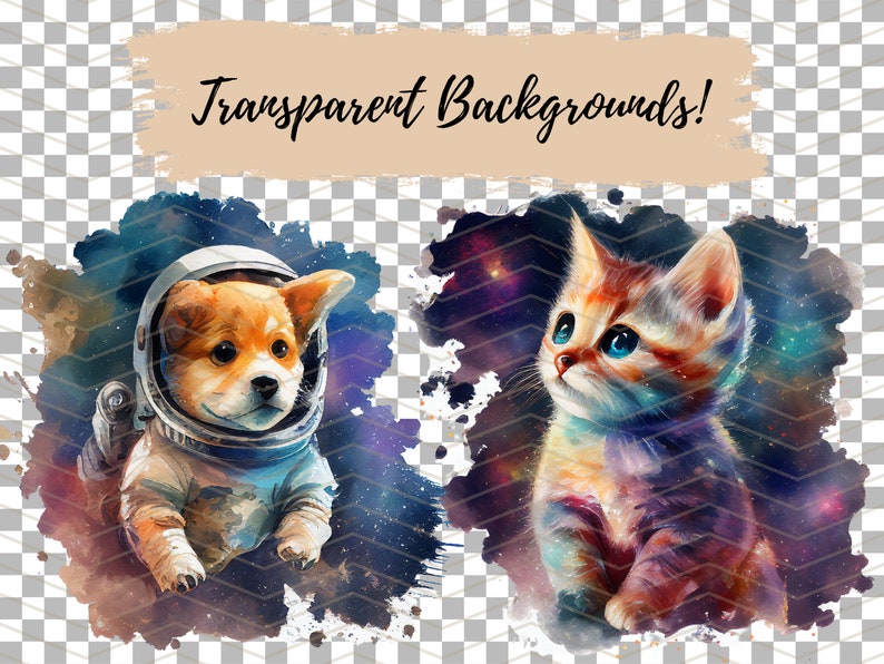 Space Animals Watercolor Clipart - Outer Space Clip Art - PNG Instant ...