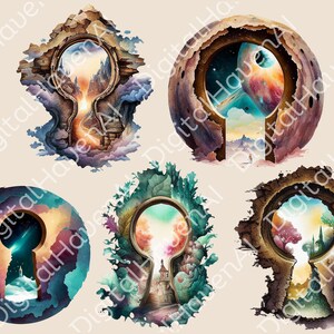 Watercolor Clipart PNG Keyhole Fantasy Clip Art Magical Landscape ...