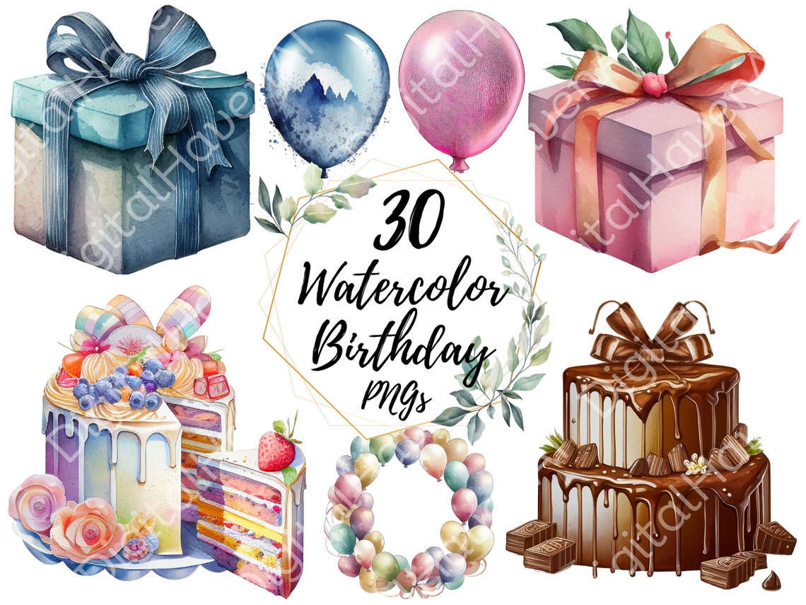 Birthday Party Clipart Set - Cake Balloons Presents Clip Art ...
