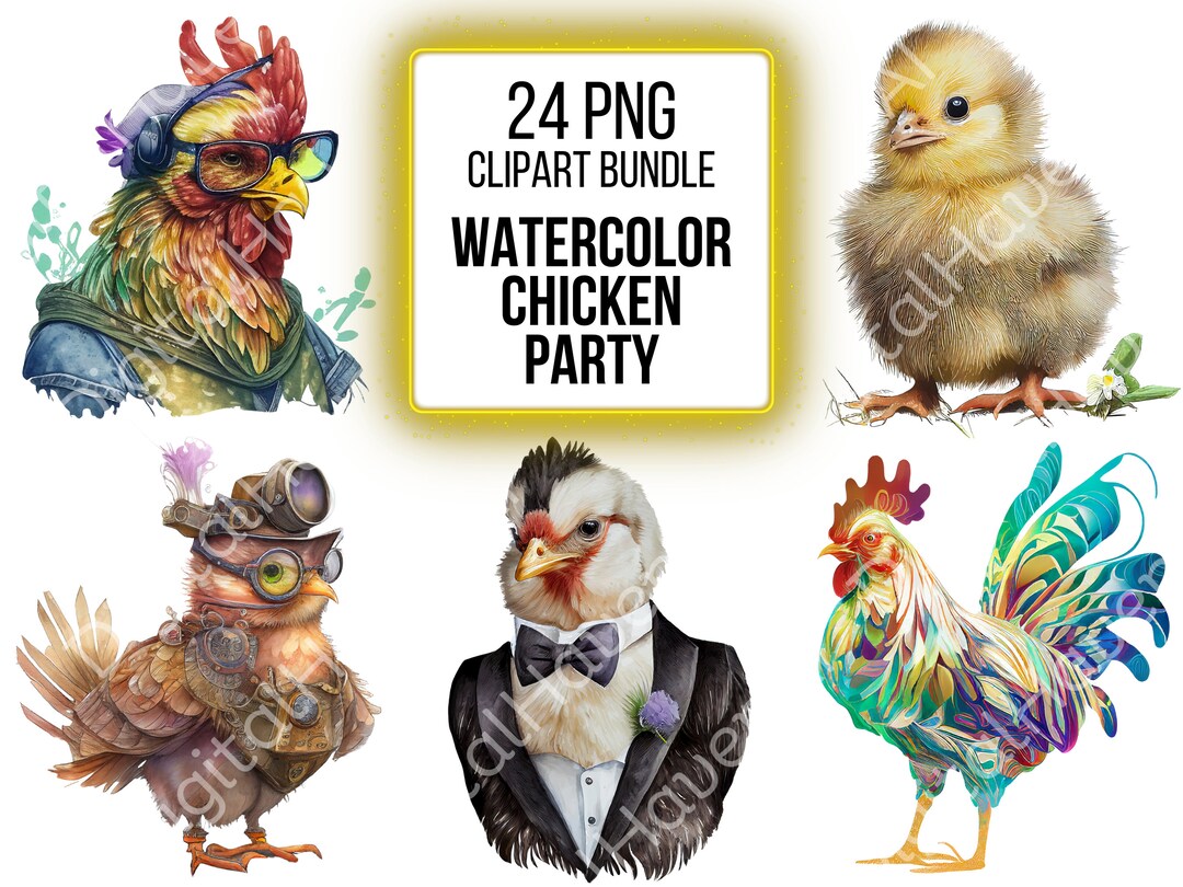 Watercolor Clipart Chicken PNG Bundle Clip Art Farm Chicken Graphics ...