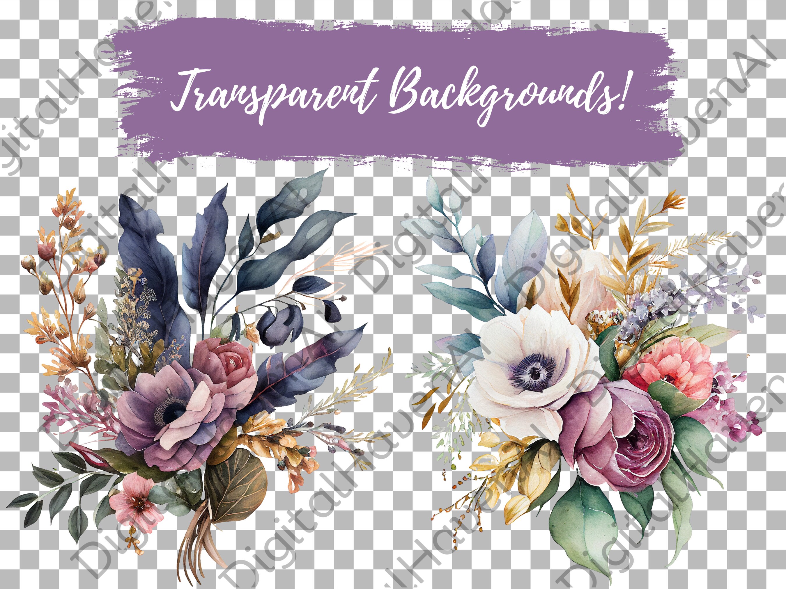 Boho Flowers Clipart Set Watercolor Clipart Flower Bouquet - Etsy