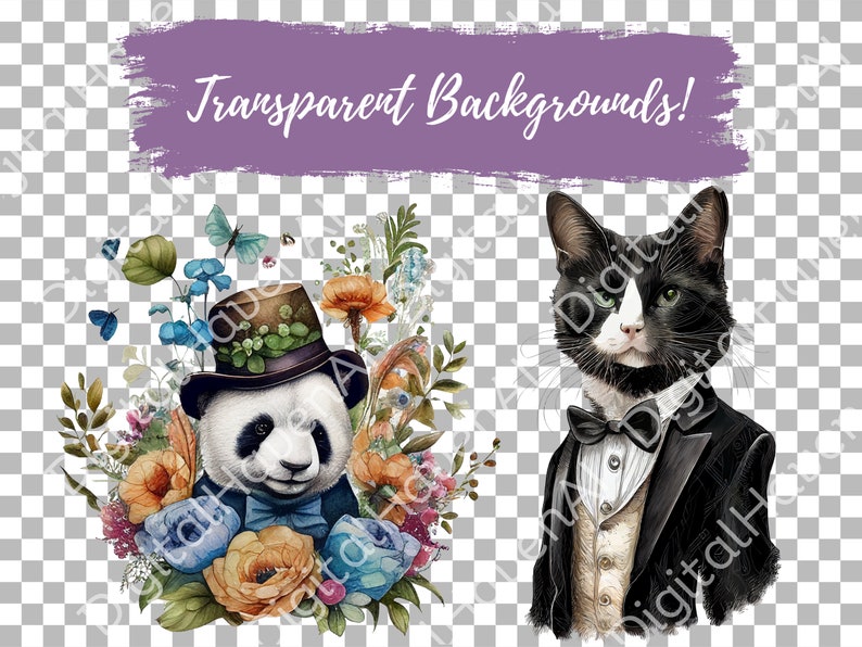 Fancy Animals Clipart Set Watercolor Clip Art Cute Animals - Etsy