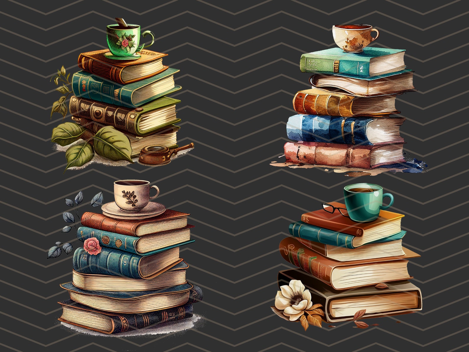 Watercolor Clipart Book PNG Coffee Clip Art Vintage Books Clipart for ...