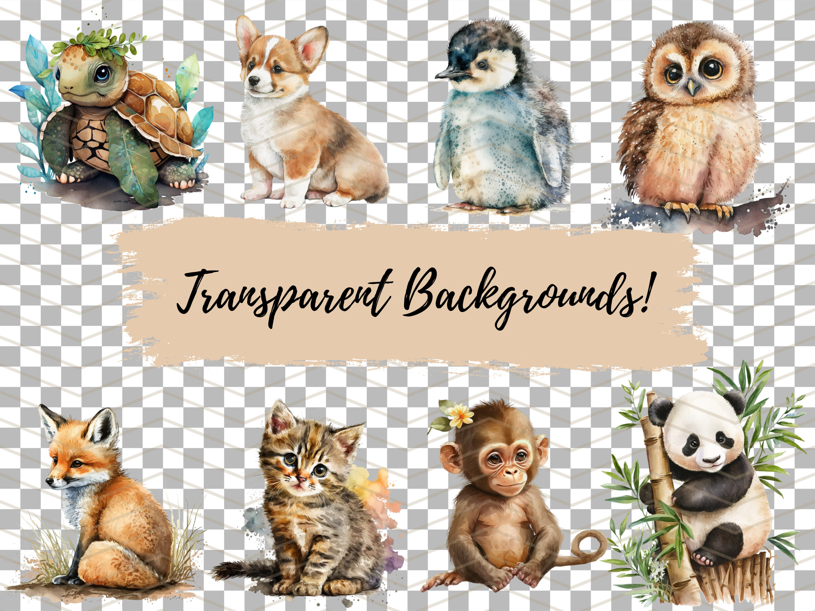 Baby Animals Watercolor Clipart - Cute Animal Clip Art - PNG for ...