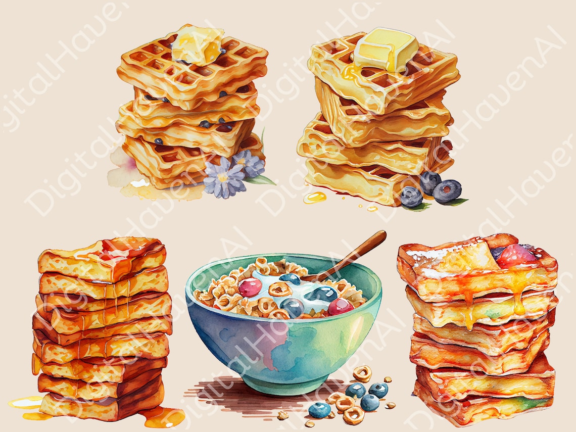 Clipart Breakfast PNG Pancakes Waffles Food Drink Watercolor Clip Art ...