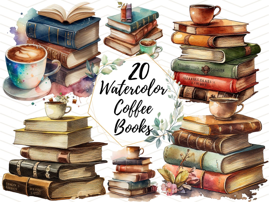 Coffee Books Clipart - Watercolor Clip Art - Vintage Books Clipart ...