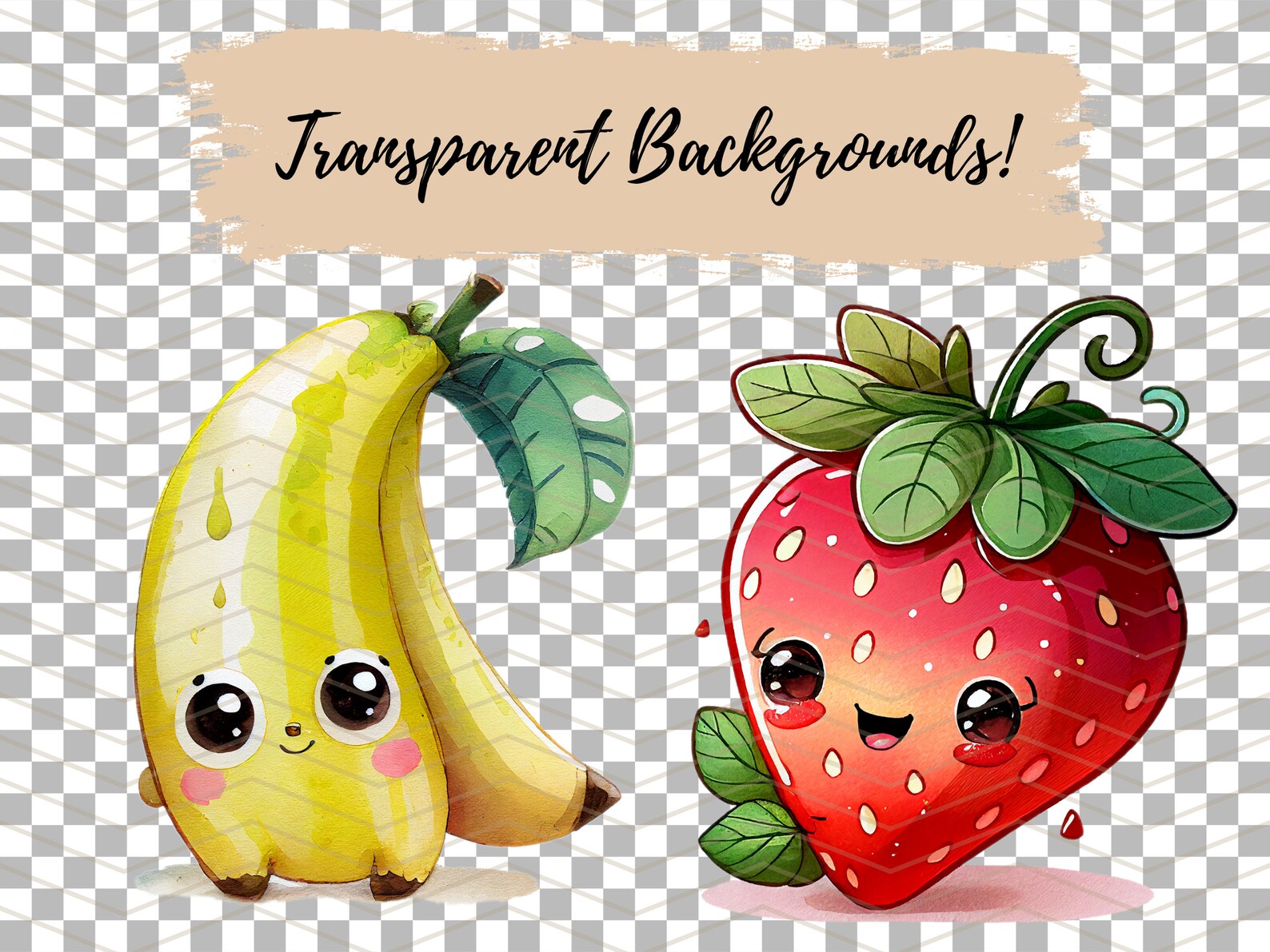 Clipart Kawaii PNG Bundle Fruit Veggie Watercolor Scrapbook Clip Art ...