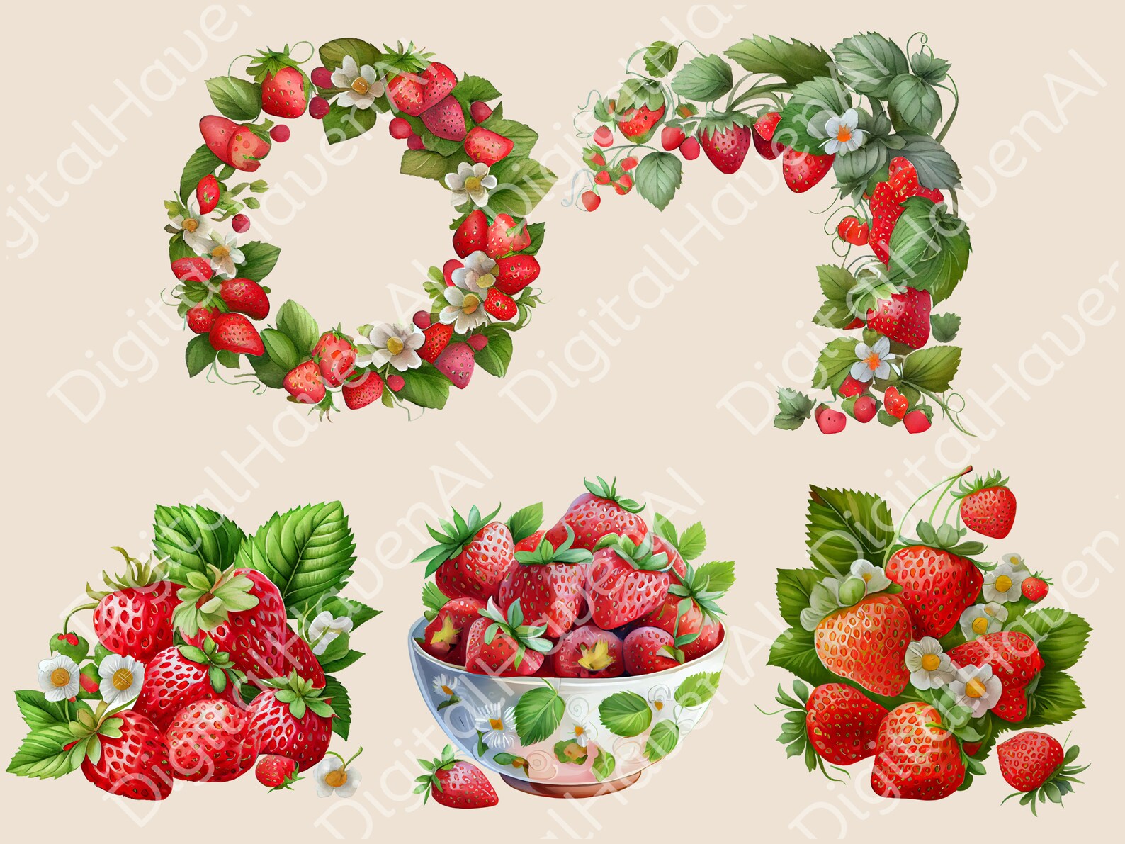 Clipart Strawberry PNG Bundle Clip Art Fruit Watercolor Clipart Summer ...