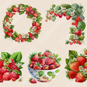 Clipart Strawberry PNG Bundle Clip Art Fruit Watercolor Clipart Summer ...