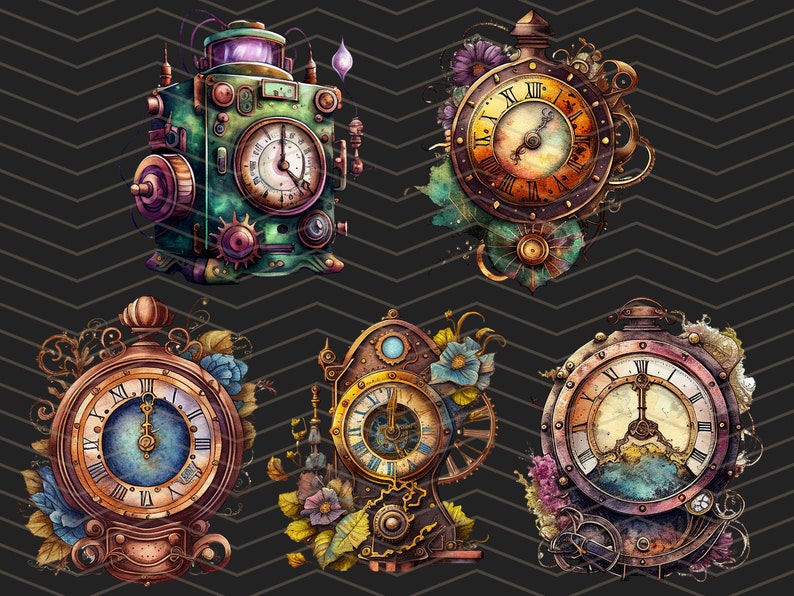 Clipart Steampunk Clocks PNG Watercolor Clip Art Steam Punk Graphic ...