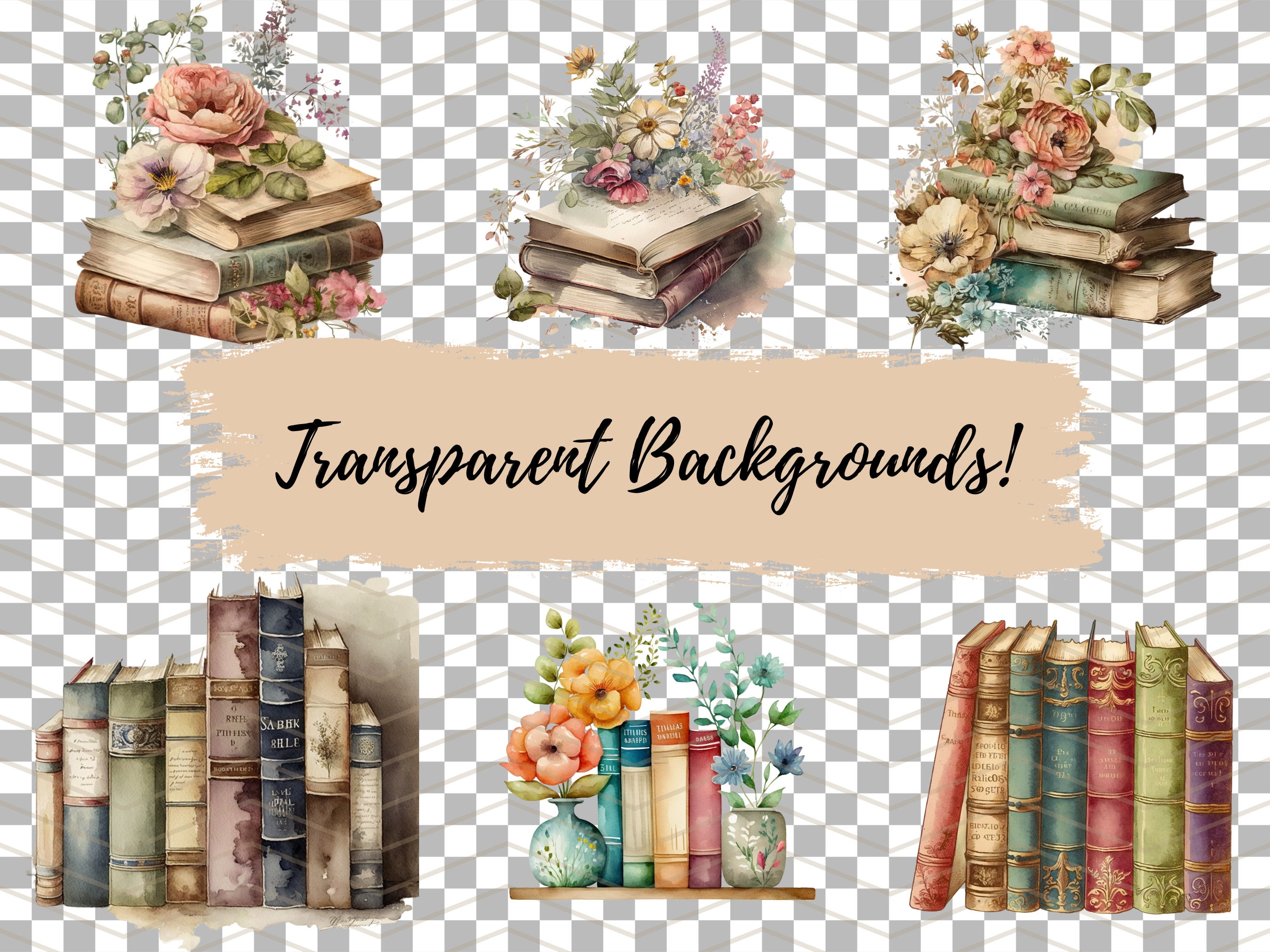 Watercolor Books Clipart - Vintage Antique Book PNG for Commercial Use ...