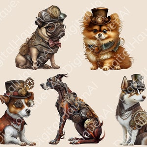 Clipart Steampunk Dogs PNG for Scrapbooking Cute Animal Watercolor Clip ...