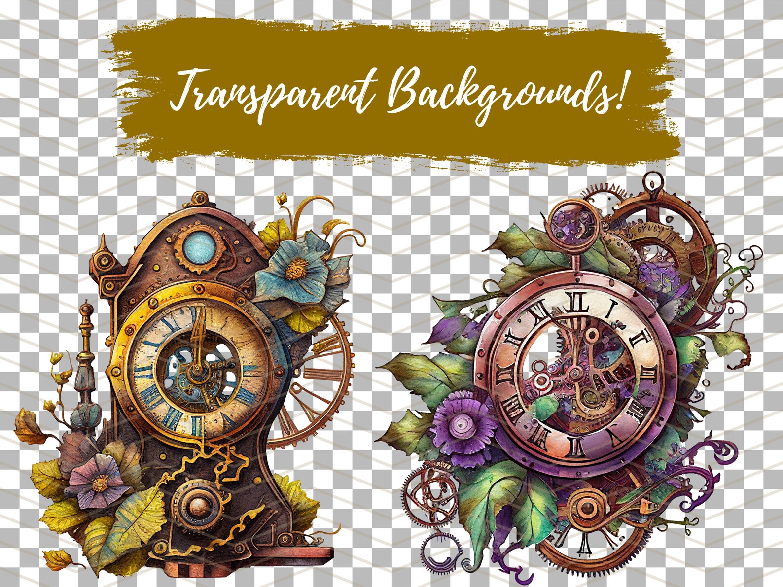 Clipart Steampunk Clocks PNG Watercolor Clip Art Steam Punk Graphic ...