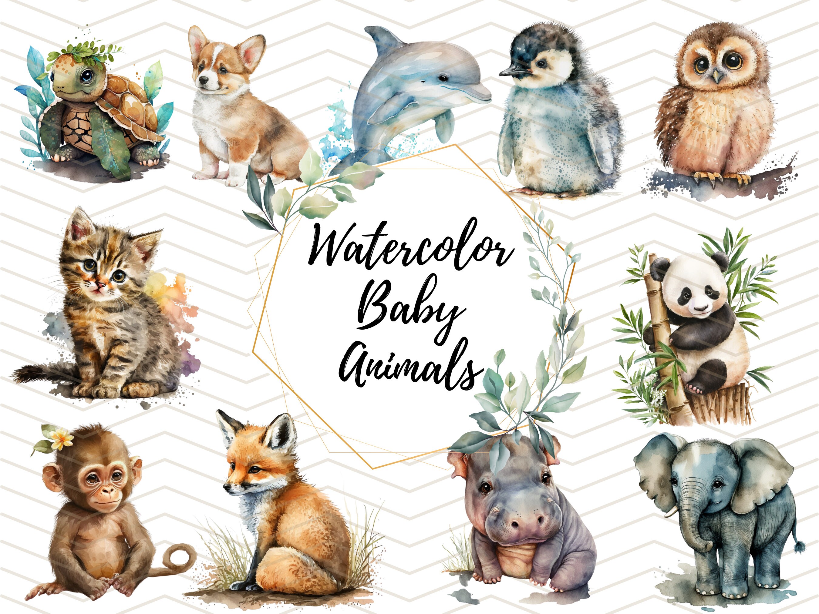 Baby Animals Watercolor Clipart - Cute Animal Clip Art - PNG for ...