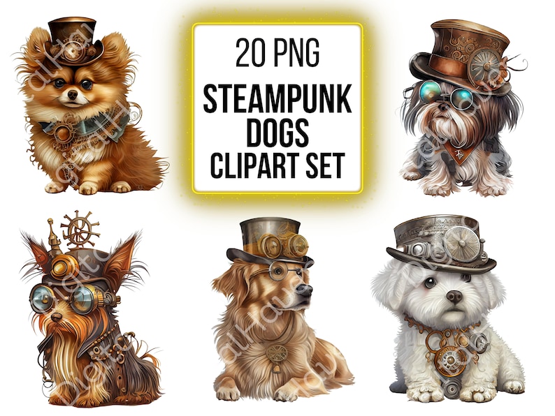 Clipart Steampunk Dogs PNG for Scrapbooking Cute Animal Watercolor Clip ...