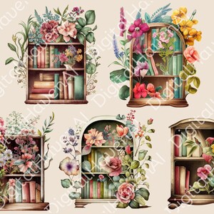 Clipart Bookshelves PNG Bundle Books Watercolor Clip Art PNG Bookshelf ...