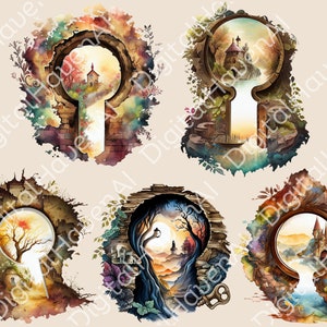Watercolor Clipart PNG Keyhole Fantasy Clip Art Magical Landscape ...
