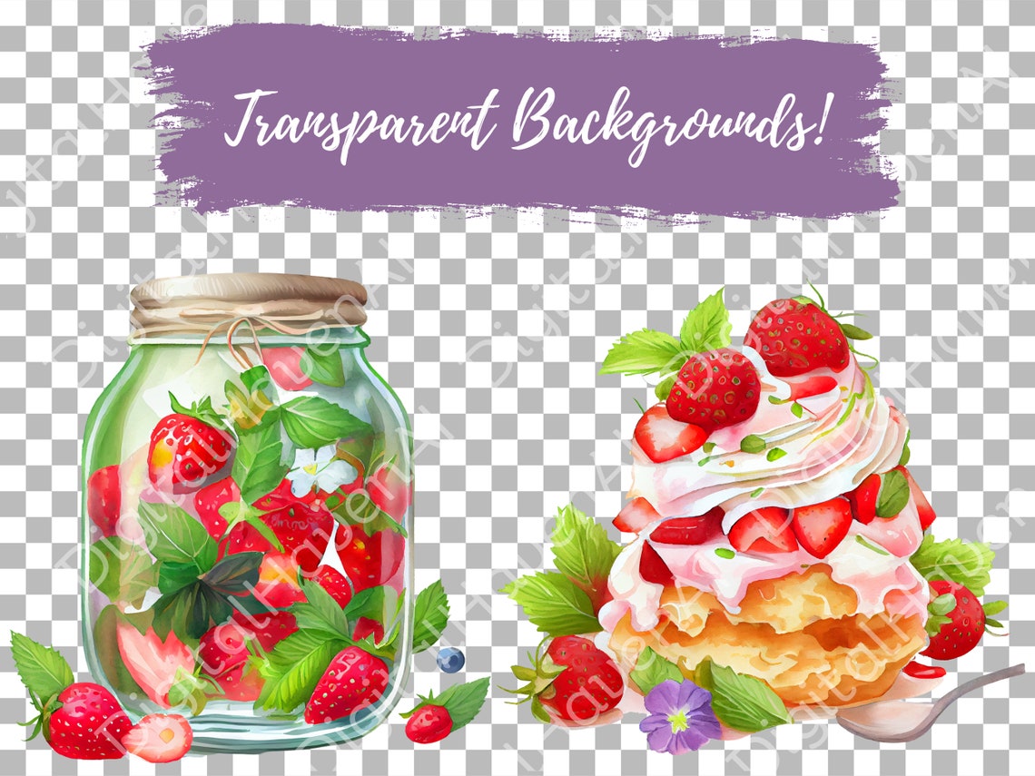 Clipart Strawberry PNG Bundle Clip Art Fruit Watercolor Clipart Summer ...