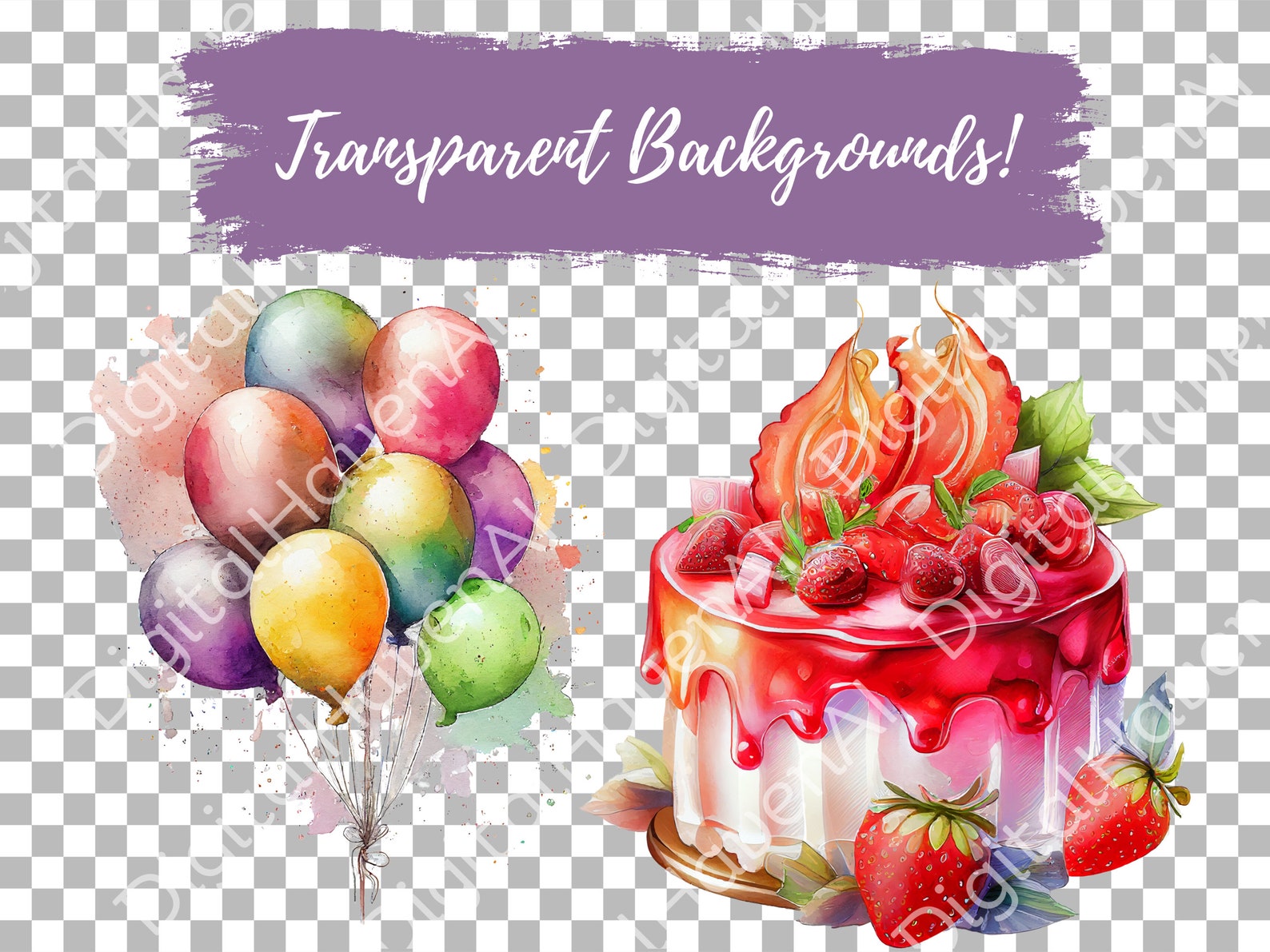 Birthday Party Clipart Set - Cake Balloons Presents Clip Art ...