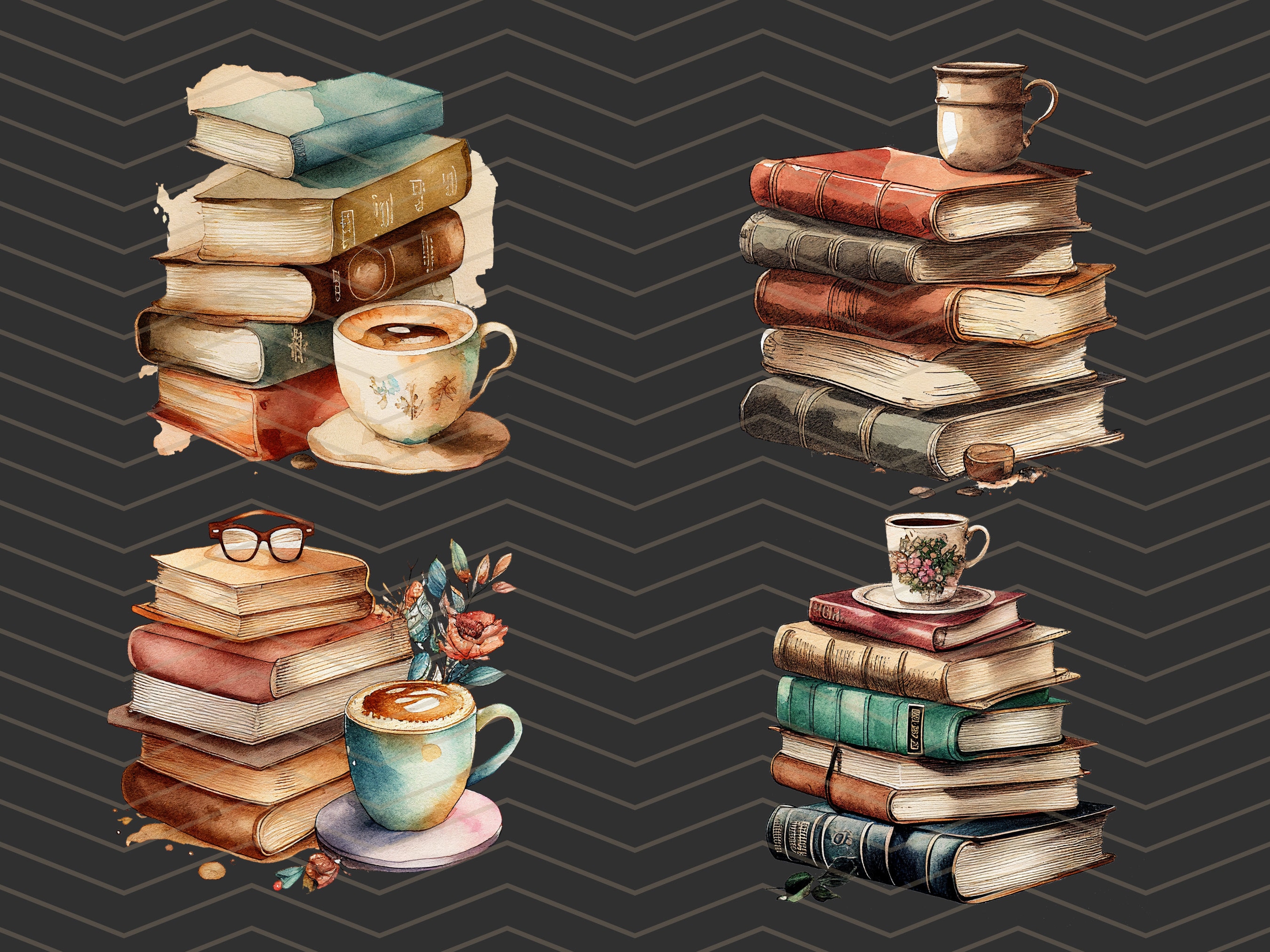 Watercolor Clipart Book PNG Coffee Clip Art Vintage Books Clipart for ...