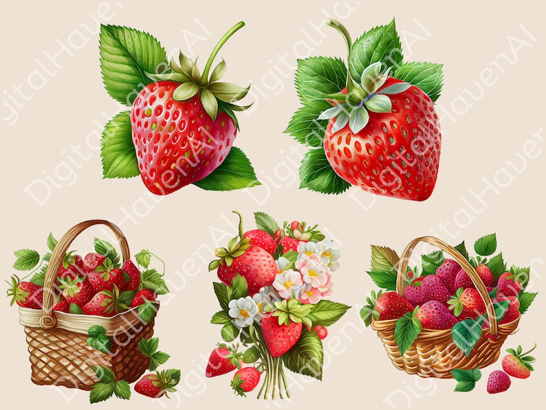 Clipart Strawberry PNG Bundle Clip Art Fruit Watercolor - Etsy