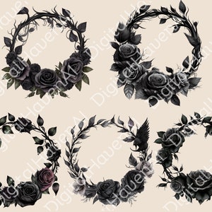 Gothic Roses Clipart Set - Black Flowers Watercolor Clip Art - Fantasy ...