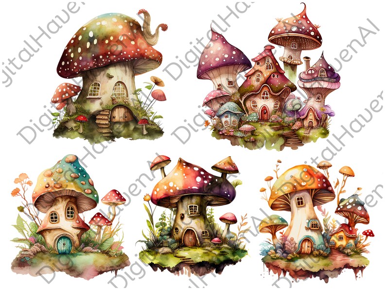 Clipart Mushroom House PNG Watercolor Scrapbook Magic Mushroom Clip Art ...