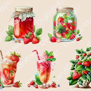 Clipart Strawberry PNG Bundle Clip Art Fruit Watercolor Clipart Summer ...