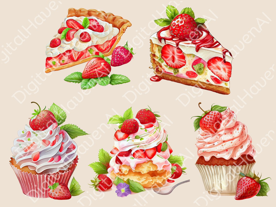 Clipart Strawberry PNG Bundle Clip Art Fruit Watercolor Clipart Summer ...