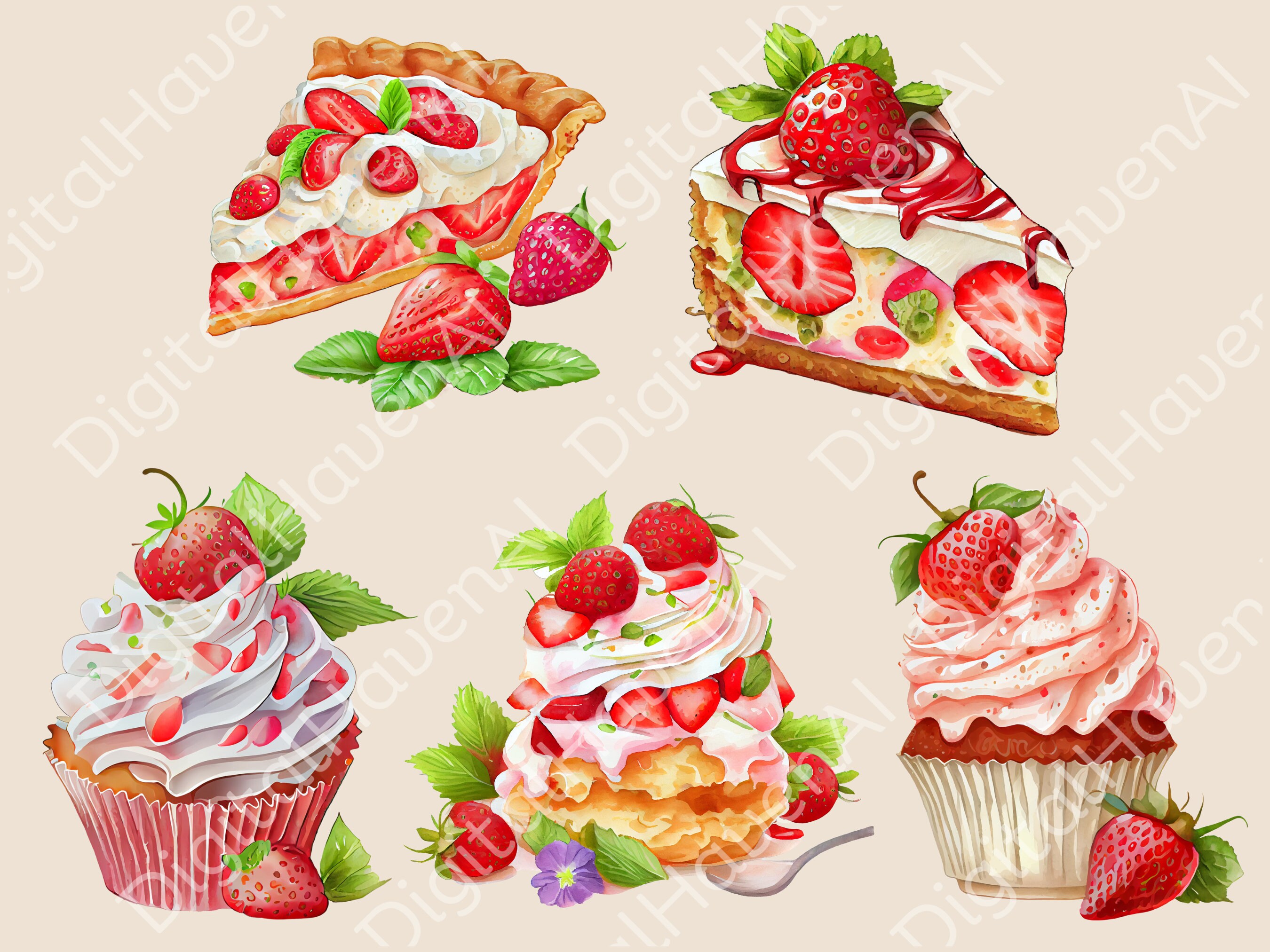 Clipart Strawberry PNG Bundle Clip Art Fruit Watercolor Clipart Summer ...