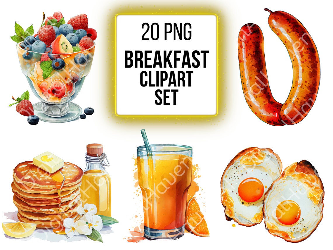 Clipart Breakfast PNG Pancakes Waffles Food Drink Watercolor Clip Art ...