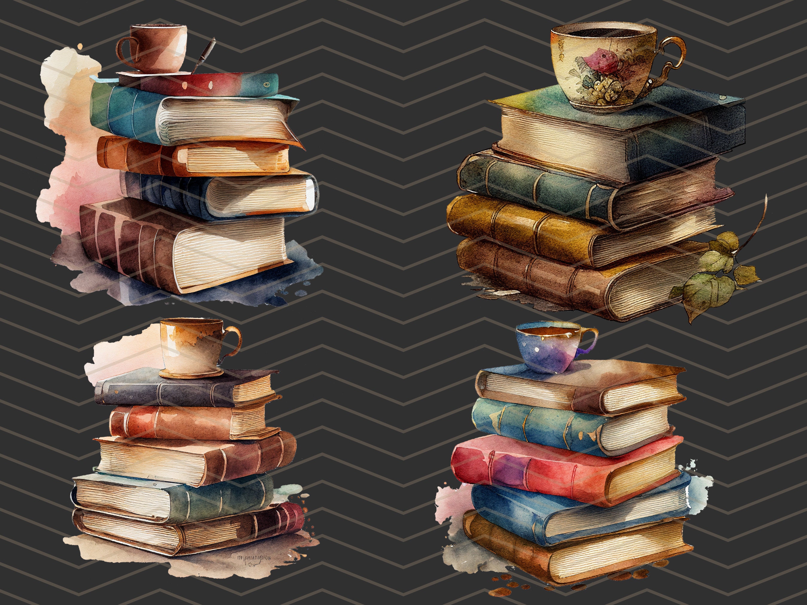 Watercolor Clipart Book PNG Coffee Clip Art Vintage Books Clipart for ...