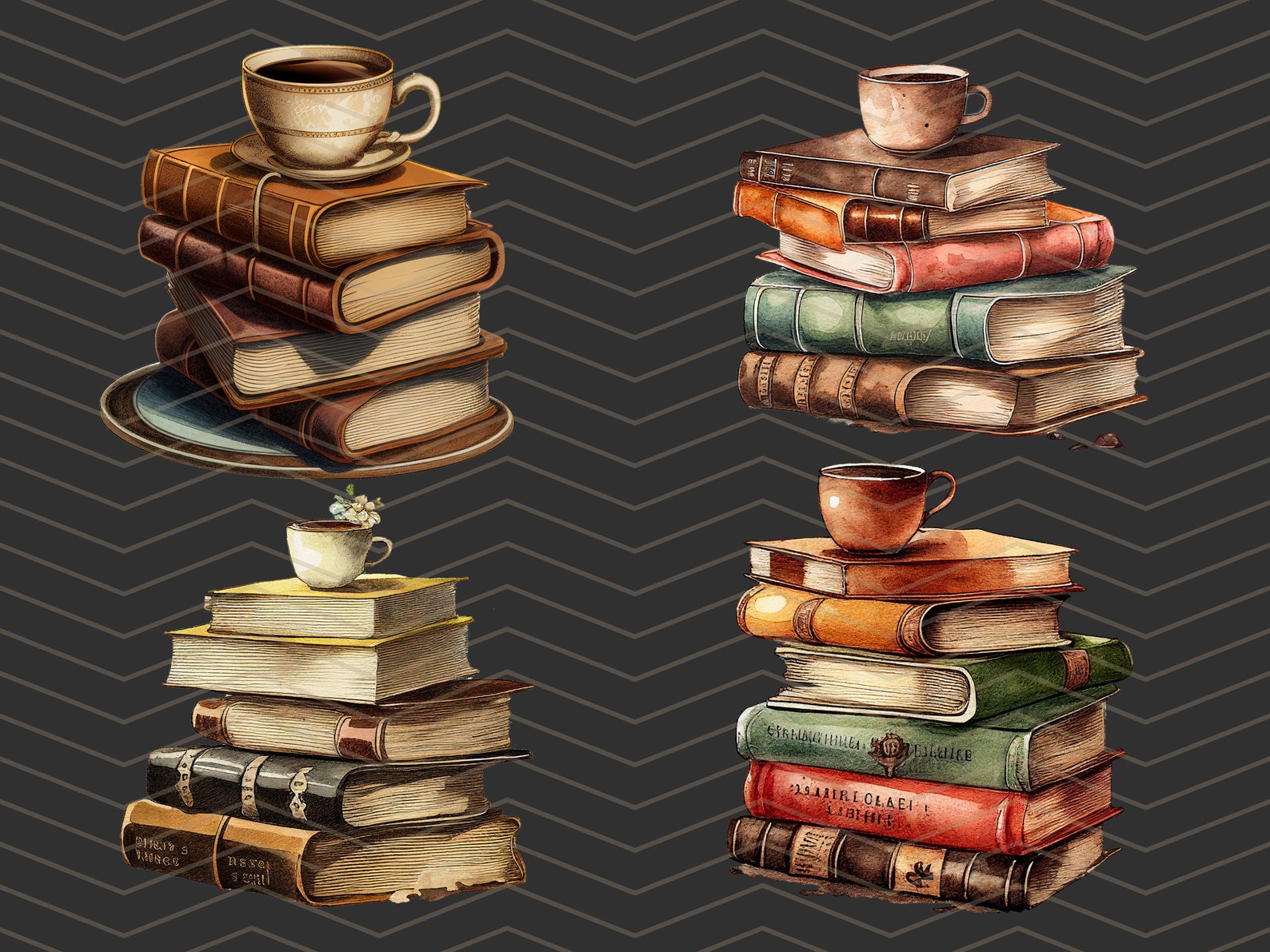 Watercolor Clipart Book PNG Coffee Clip Art Vintage Books Clipart for ...