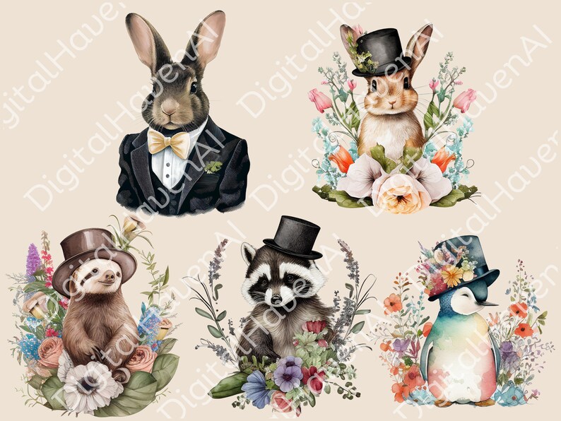 Watercolor Clipart Cute Animal PNG for Wedding Invitation Adorable Pet ...