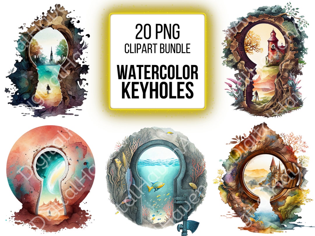 Watercolor Clipart PNG Keyhole Fantasy Clip Art Magical Landscape ...