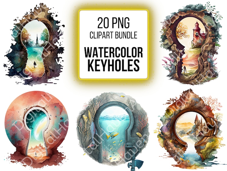 Watercolor Clipart PNG Keyhole Fantasy Clip Art Magical Landscape ...