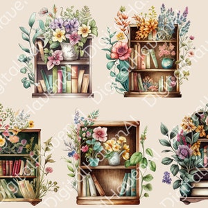 Clipart Bookshelves PNG Bundle Books Watercolor Clip Art PNG Bookshelf ...