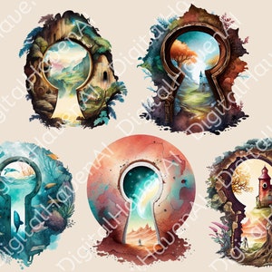 Watercolor Clipart PNG Keyhole Fantasy Clip Art Magical Landscape ...