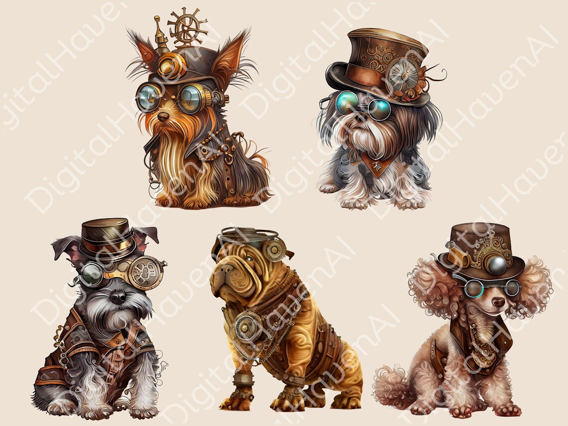 Clipart Steampunk Dogs PNG for Scrapbooking Cute Animal Watercolor Clip ...