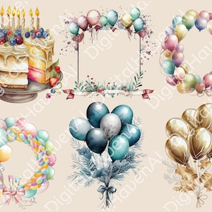 Birthday Party Clipart Set - Cake Balloons Presents Clip Art ...