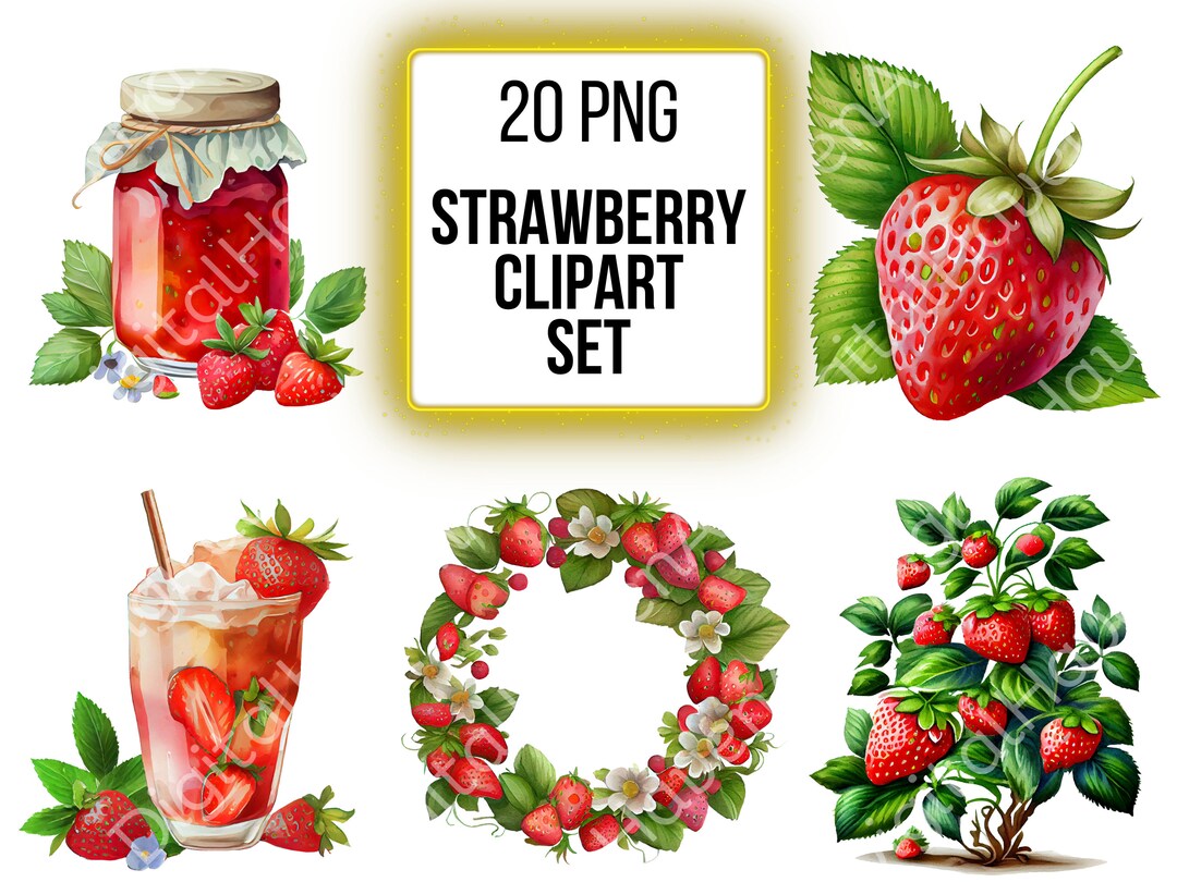 Clipart Strawberry PNG Bundle Clip Art Fruit Watercolor Clipart Summer ...