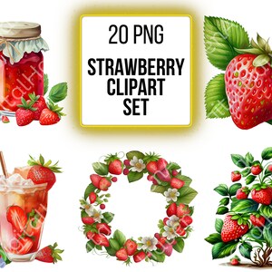 Clipart Strawberry PNG Bundle Clip Art Fruit Watercolor Clipart Summer ...