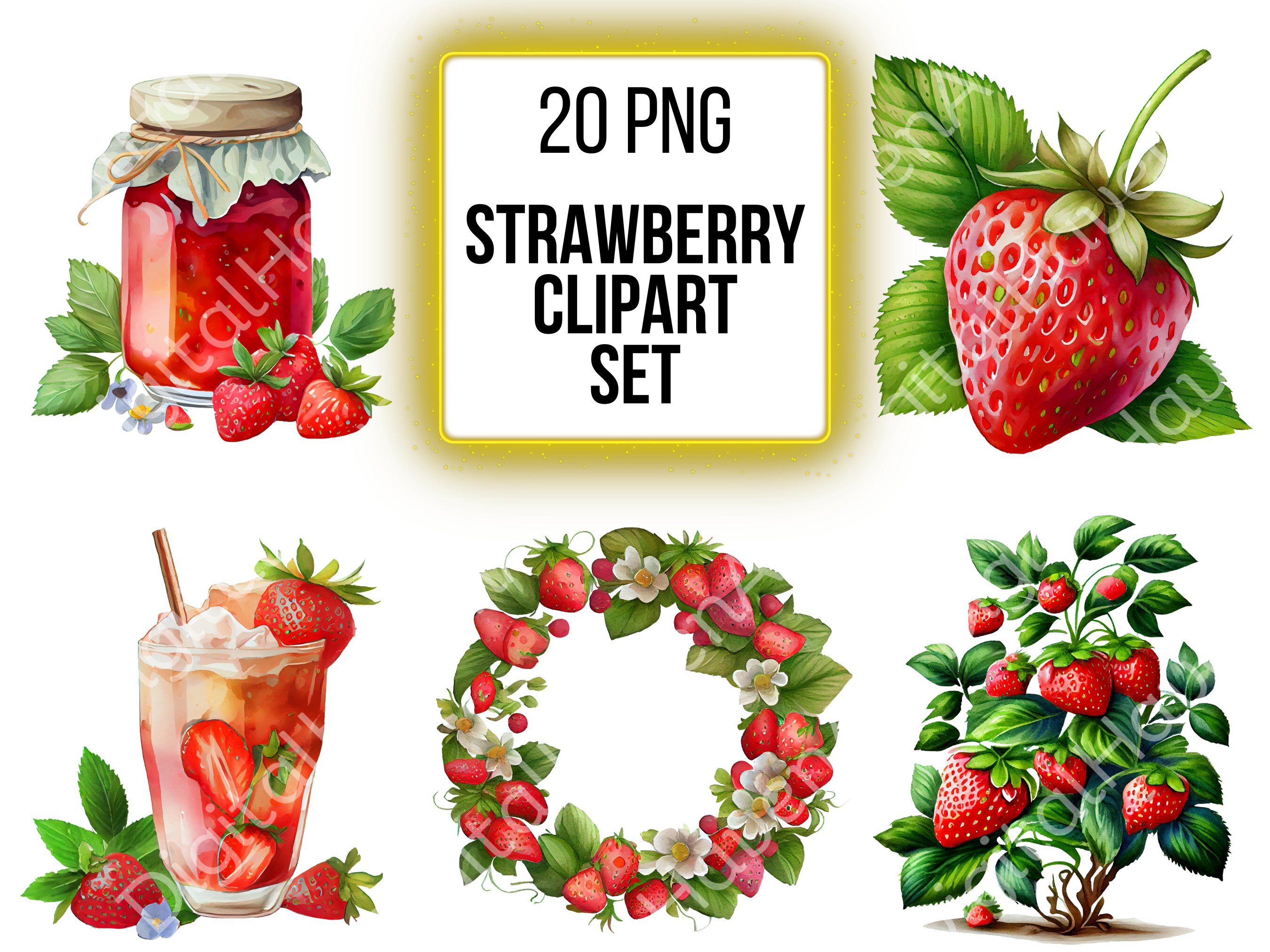Clipart Strawberry PNG Bundle Clip Art Fruit Watercolor Clipart Summer ...