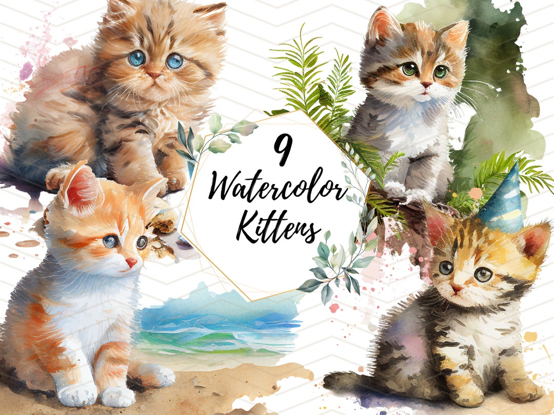 Cute Kitten Watercolor Clipart - Adorable Cat Clip Art - PNG for ...