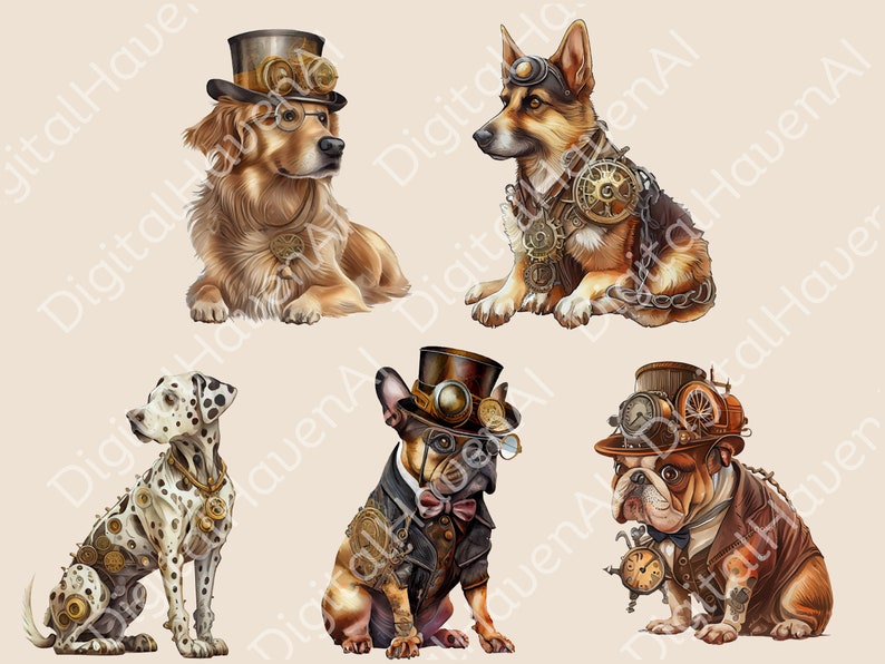 Clipart Steampunk Dogs PNG for Scrapbooking Cute Animal Watercolor Clip ...