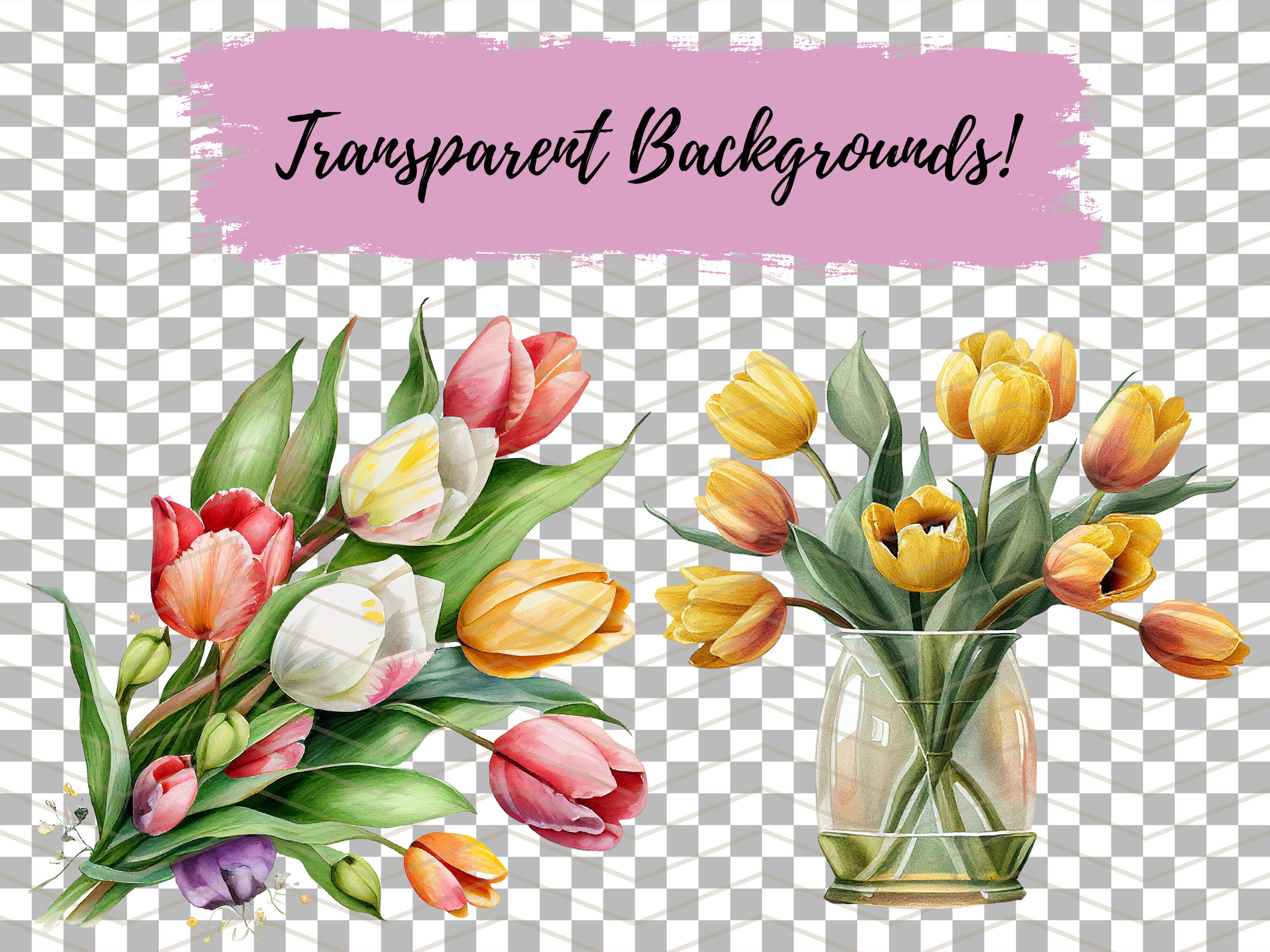 Clipart Tulip Floral PNG Watercolor Clip Art Bundle Flower Bouquet ...