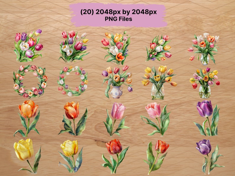 Clipart Tulip Floral PNG Watercolor Clip Art Bundle Flower Bouquet ...