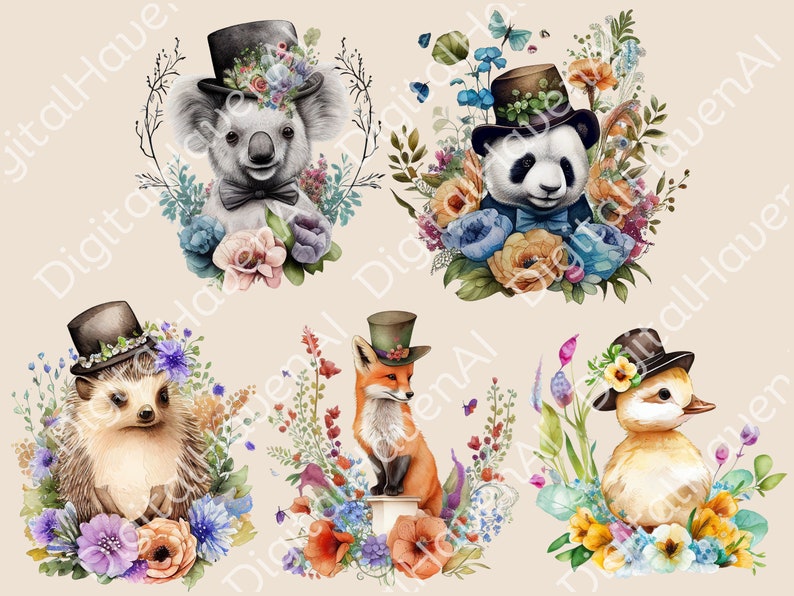 Watercolor Clipart Cute Animal PNG for Wedding Invitation Adorable Pet ...