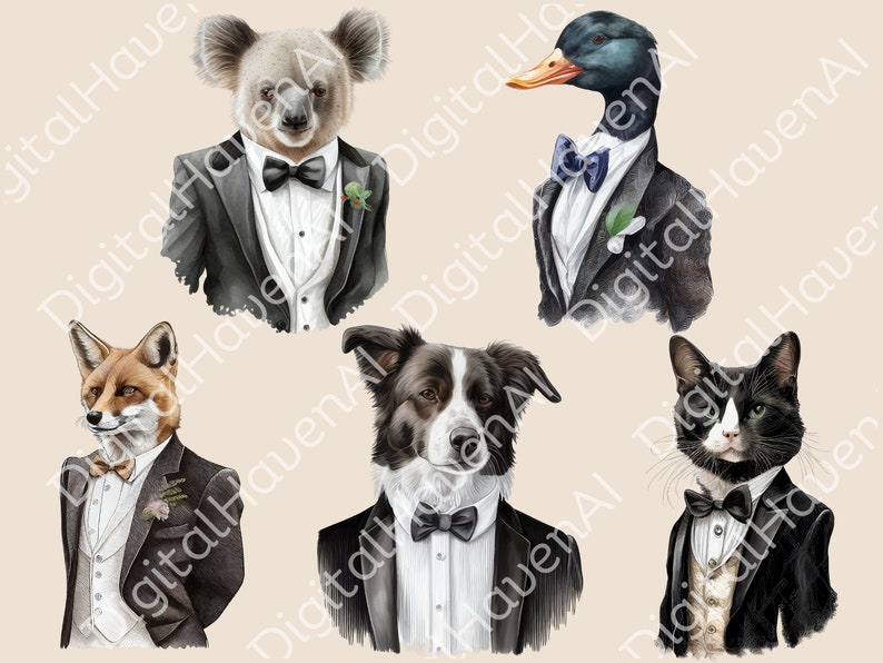 Watercolor Clipart Cute Animal PNG for Wedding Invitation Adorable Pet ...