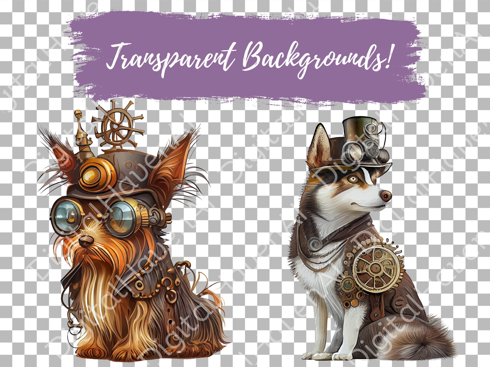 Clipart Steampunk Dogs PNG for Scrapbooking Cute Animal Watercolor Clip ...